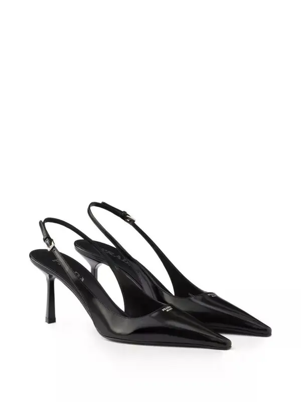 Prada Brushed Leather Slingback Pumps - Black