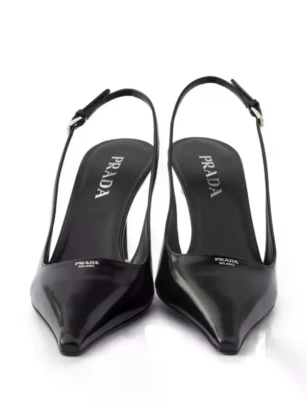 Prada Brushed Leather Slingback Pumps - Black