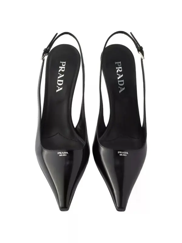 Prada Brushed Leather Slingback Pumps - Black