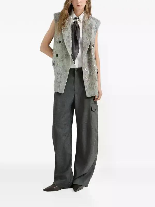 Brunello Cucinelli Virgin Wool Twill Cargo Barrel Trousers With Monili