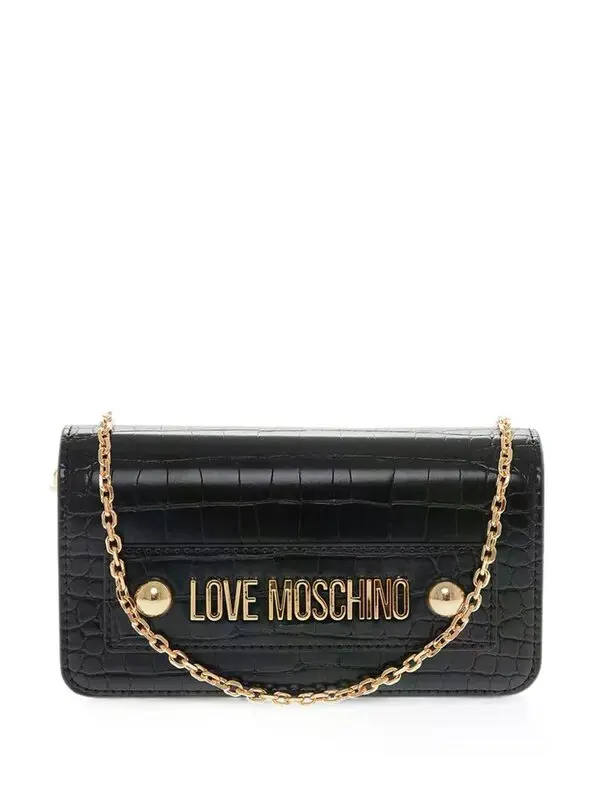 Moschino Crocodile-effect Logo-emebllished Shoulder Bag - Black