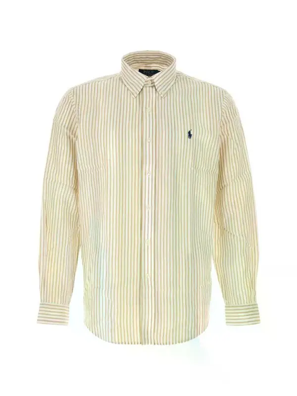 Polo Ralph Lauren Embroidered-logo Vertical-stripe Cotton Shirt - Neutrals