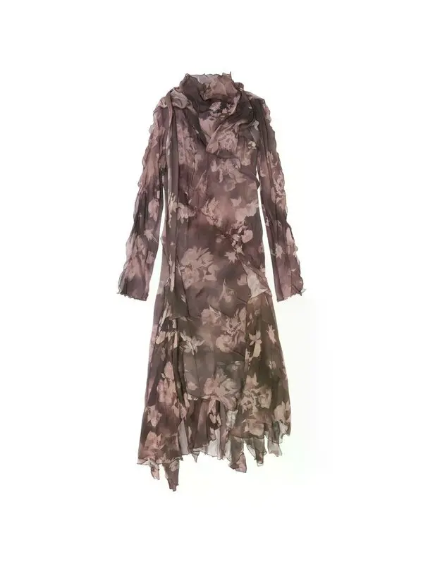 DIESEL® Asymmetric Midi Dress In Chiffon And Silk-crepe - Brown