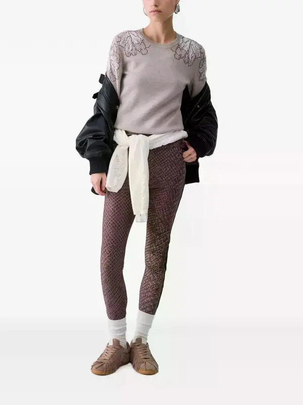 Liu Jo Jacquard Knit Sweater With Floral Embellishments And Striped Sleeves
