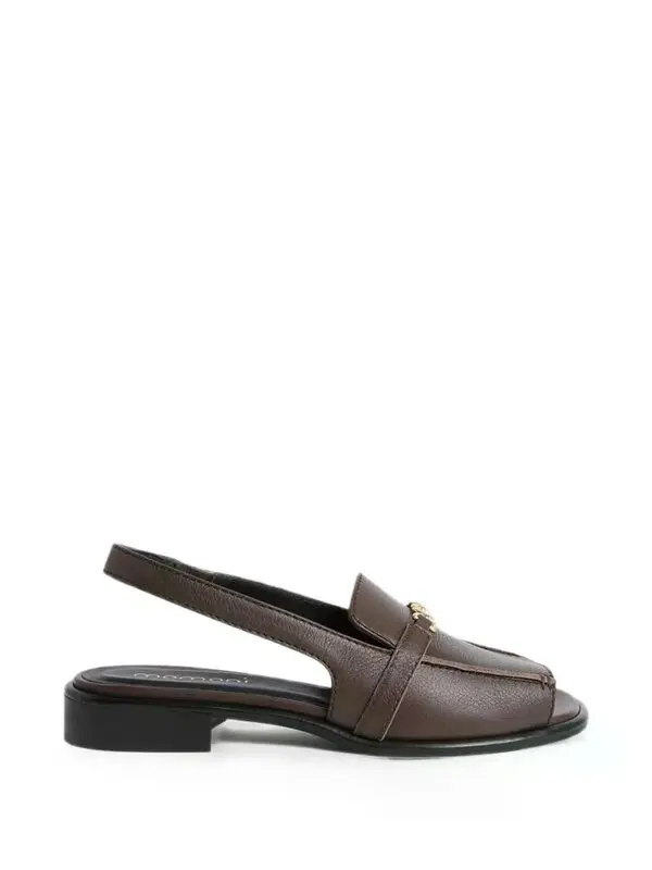 Momoni Miguel Shoes Slingback Leather Flat Sandals - Brown