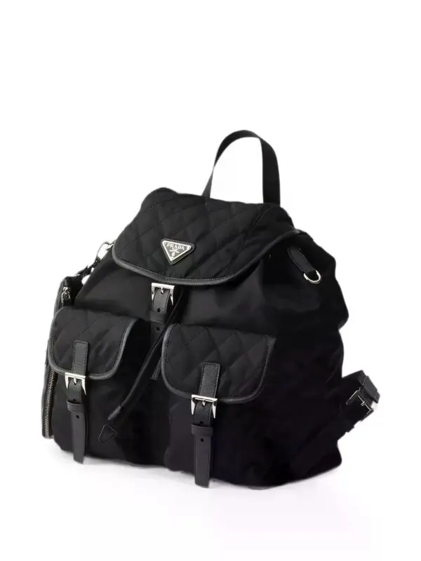 Prada Medium Quilted Re-nylon Backpack With Saffiano Leather Trim - Black