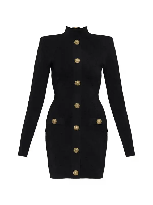 Balmain Button-embellished Diamond-knit Mini Dress - Black