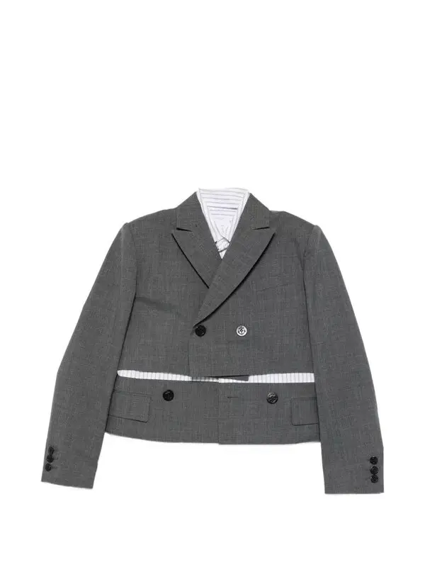 Sacai Double-breasted Layered Crop Blazer - Grey
