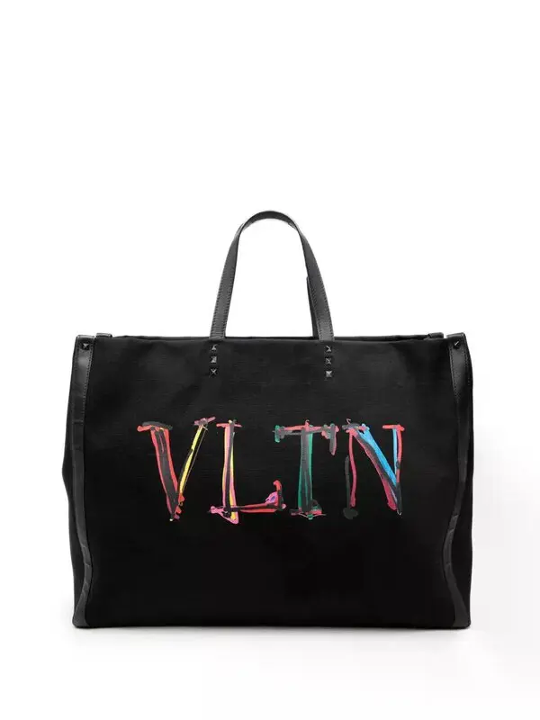 Valentino Garavani 2018-2026 Large Canvas Rockstud Vltn Tote Satchel - Black