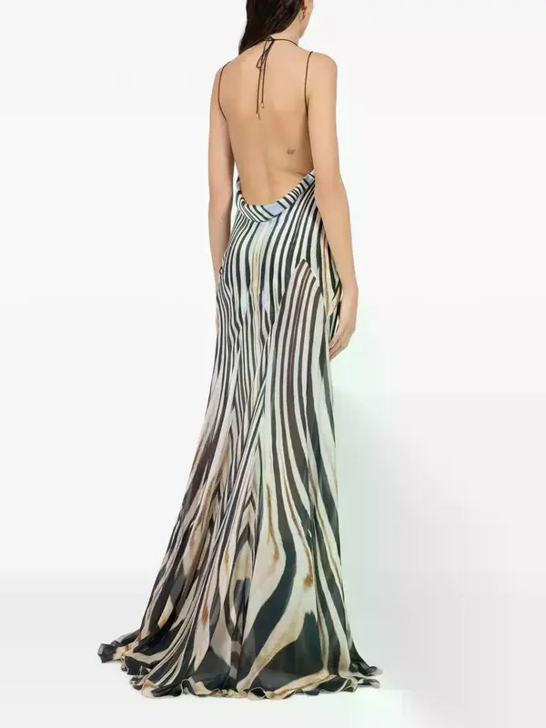 Roberto Cavalli Stripe-print Backless Maxi Dress