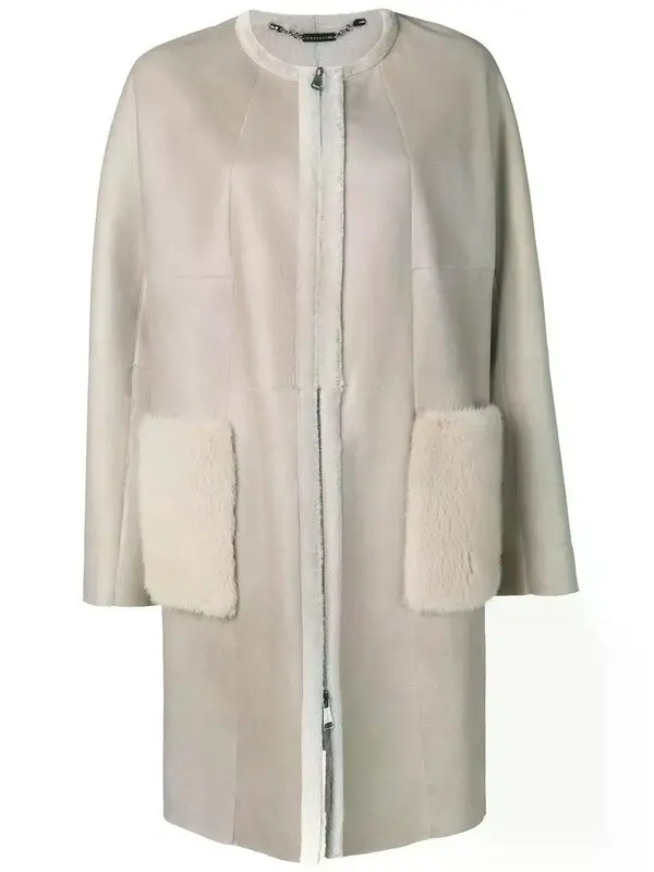 MANZONI 24 Straight-cut Coat With Fur Trimmed Pockets - Neutrals