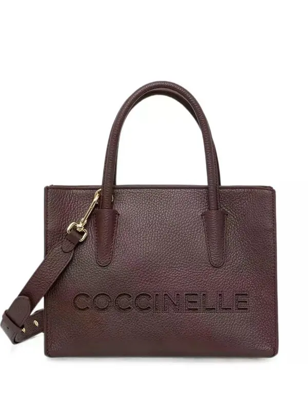 COCCINELLE Logo-perforated Grained-leather Tote Bag - Red