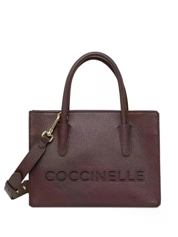 COCCINELLE Logo-perforated Grained-leather Tote Bag - Red