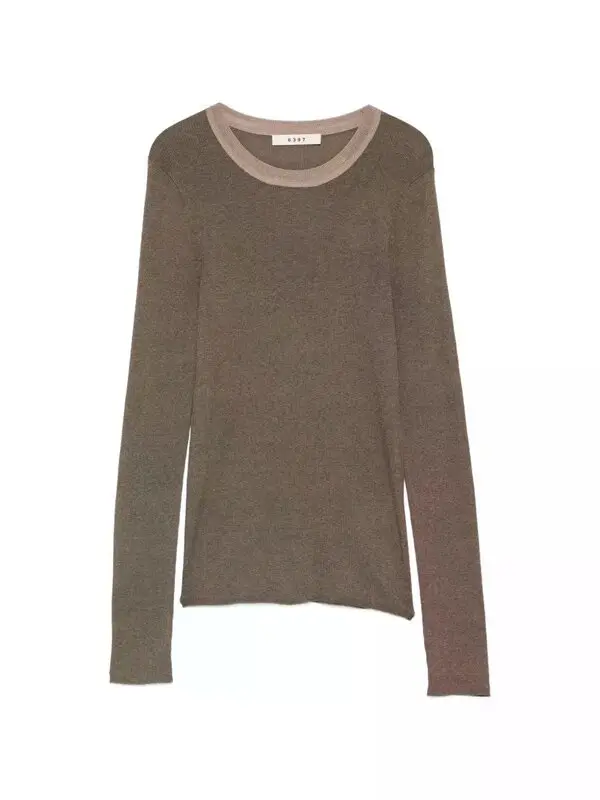 6397 Contrast-trim Fine-knit Sweater - Brown