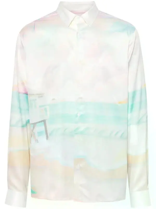 FAMILY FIRST Beach-print Bowling Shirt - Pink
