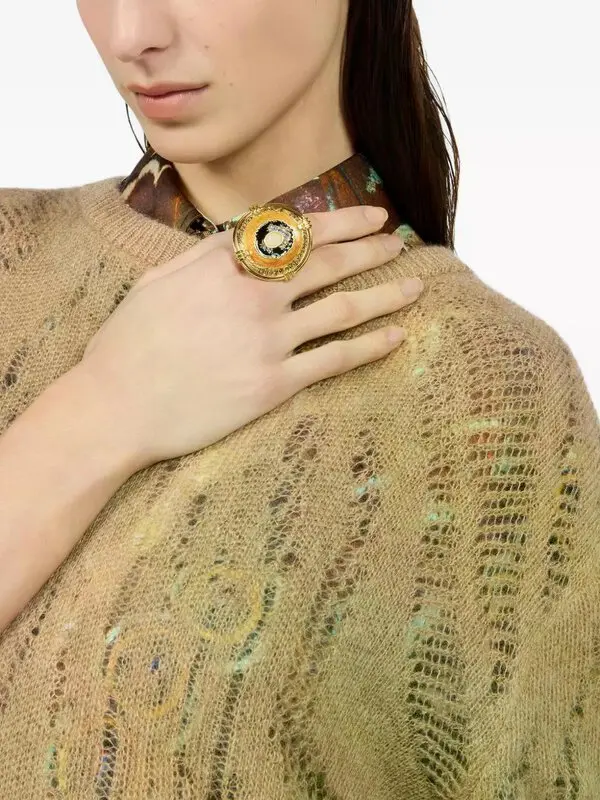 Roberto Cavalli Crystal-embellished Enamel Ring