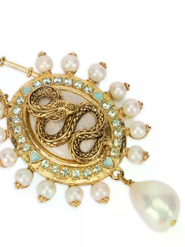 Roberto Cavalli Snake Motif Pearl And Crystal Embellished Drop Earrings