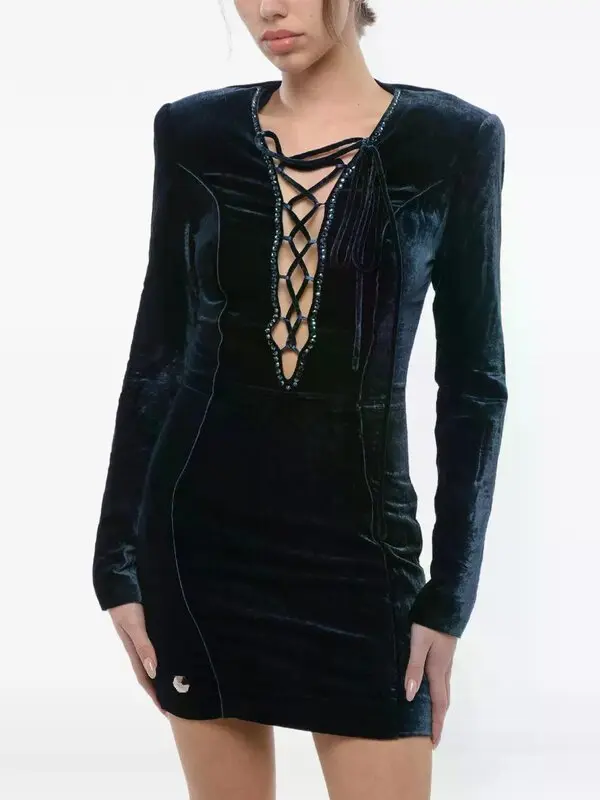 Philipp Plein Lace-up Rhinestone-embellished Mini Dress - Blue