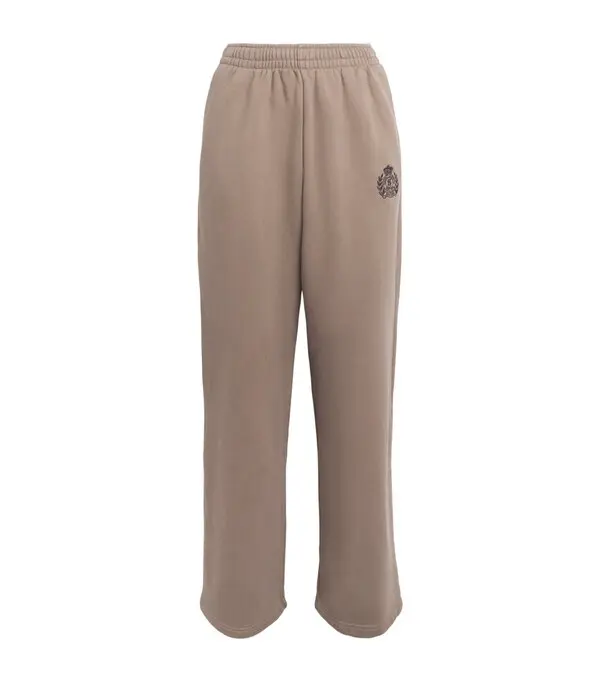 SPORTY & RICH Embroidered Crest Wide-leg Sweatpants - Beige