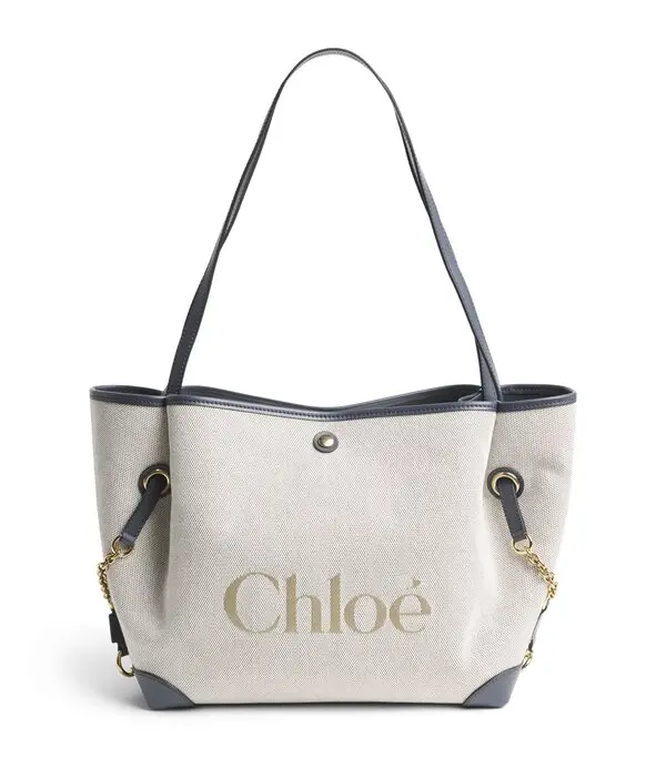 Chloé Canvas Clover Carry Tote Bag - Navy