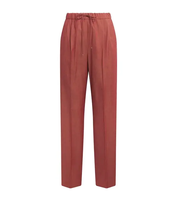 Max Mara Wool Gabardine Drawstring Trousers - Red