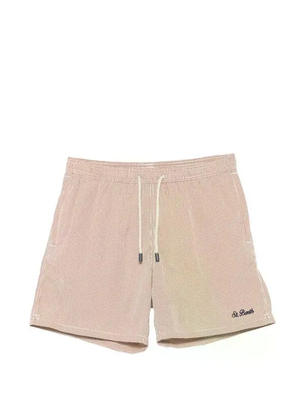 MC2 SAINT BARTH Patmos Gingham-check Swim Shorts - Neutrals