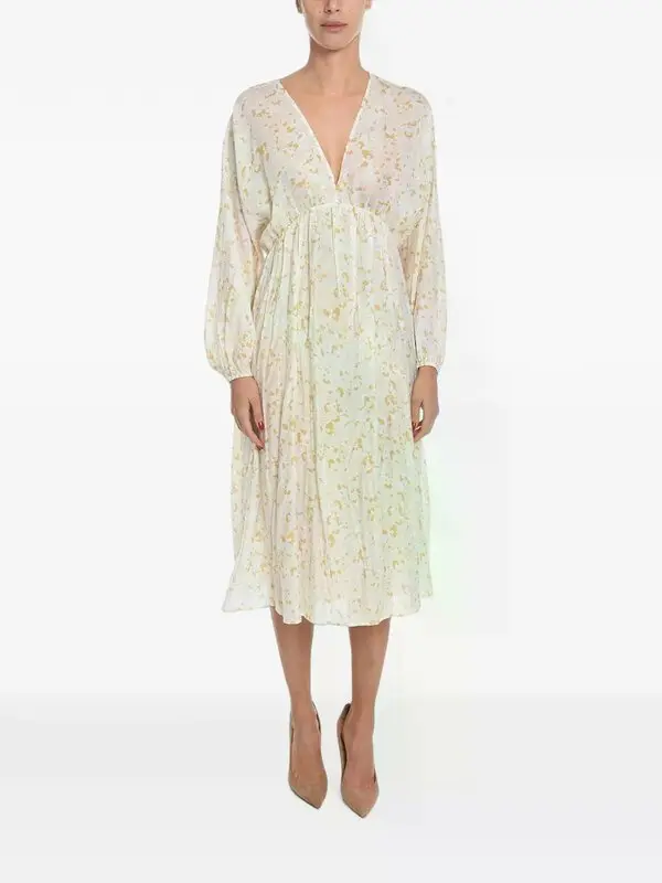 SAMSOE SAMSOE Gertrud Puff-sleeve Midi Dress - Neutrals