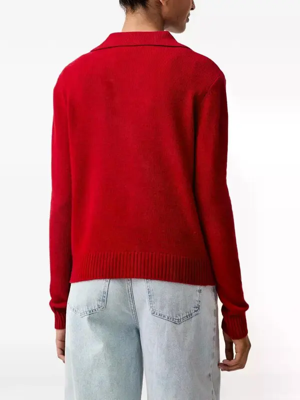 Stine Goya Floral Appliqué Collared Cardigan - Red
