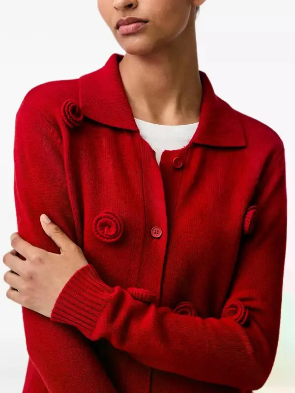 Stine Goya Floral Appliqué Collared Cardigan - Red