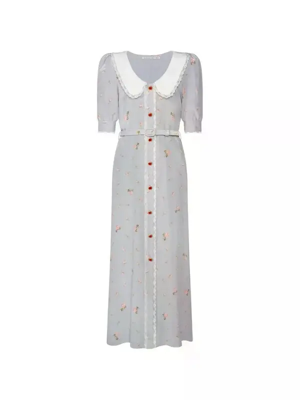 Alessandra Rich Floral-print Lace-trimmed Midi Dress - Grey