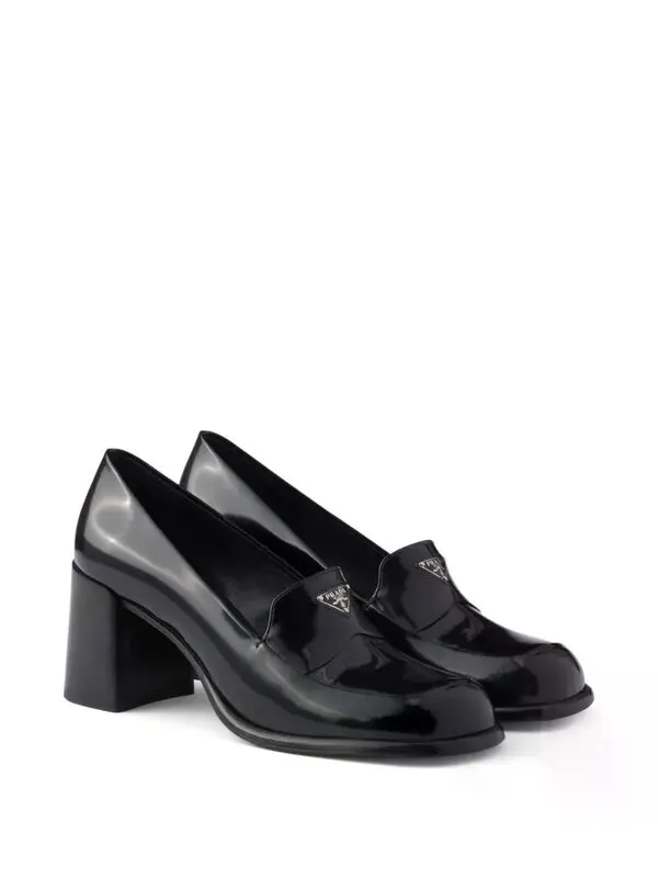 Prada Brushed Leather Loafers With Enamelled Triangle Logo