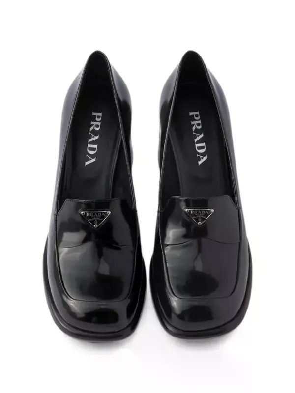 Prada Brushed Leather Loafers With Enamelled Triangle Logo