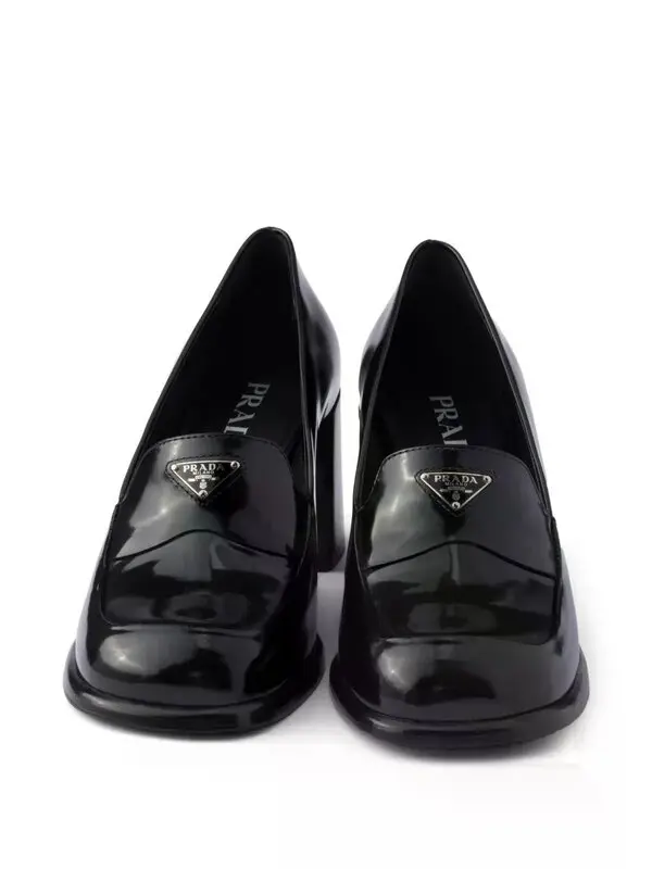 Prada Brushed Leather Loafers With Enamelled Triangle Logo