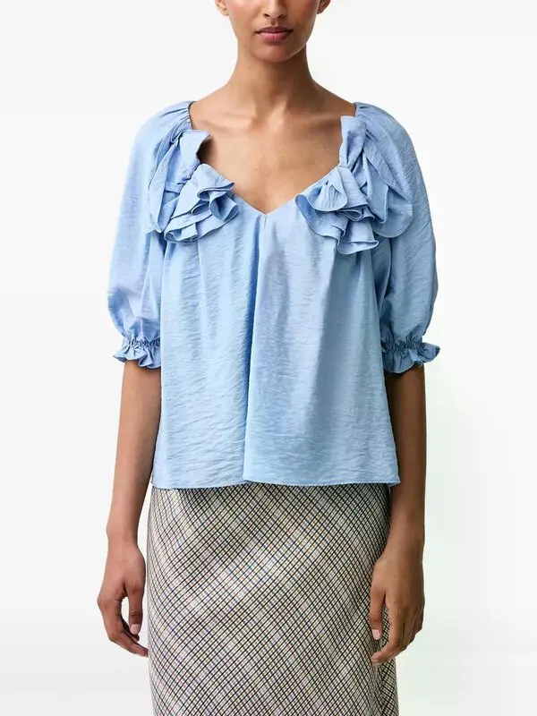 Stine Goya Ruffled Puff-sleeve Top - Blue