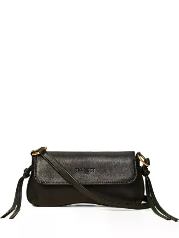 TWINSET Leather Shoulder Bag With Flap - Black