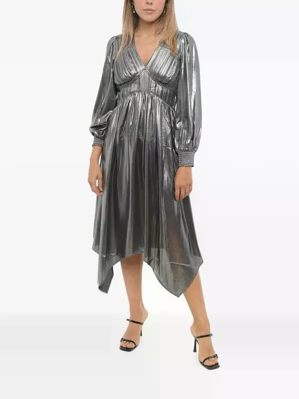 ALLSAINTS Estelle Asymmetric Metallic Midi Dress - Silver