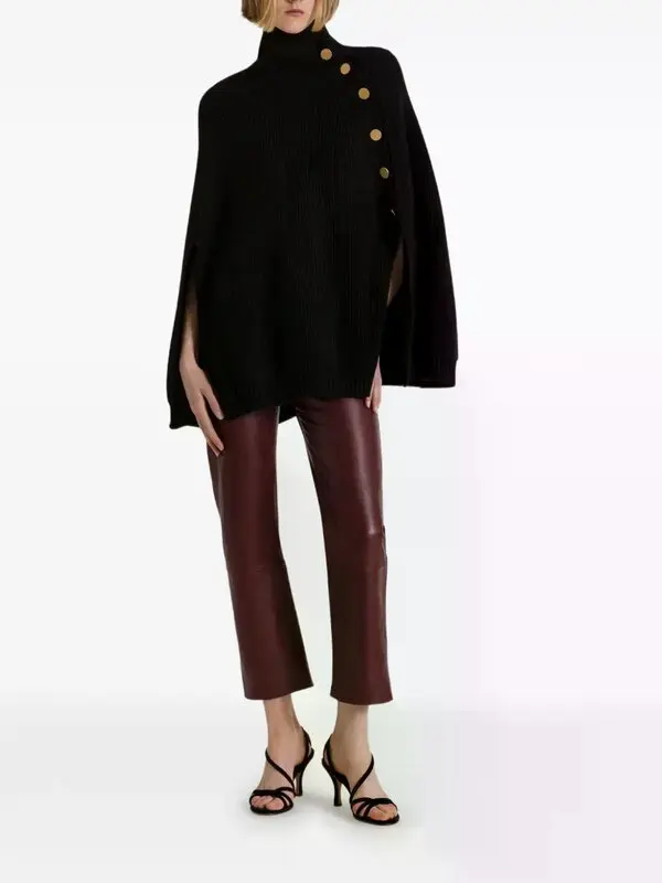 Alberta Ferretti Ribbed-knit Button-down Cape - Black