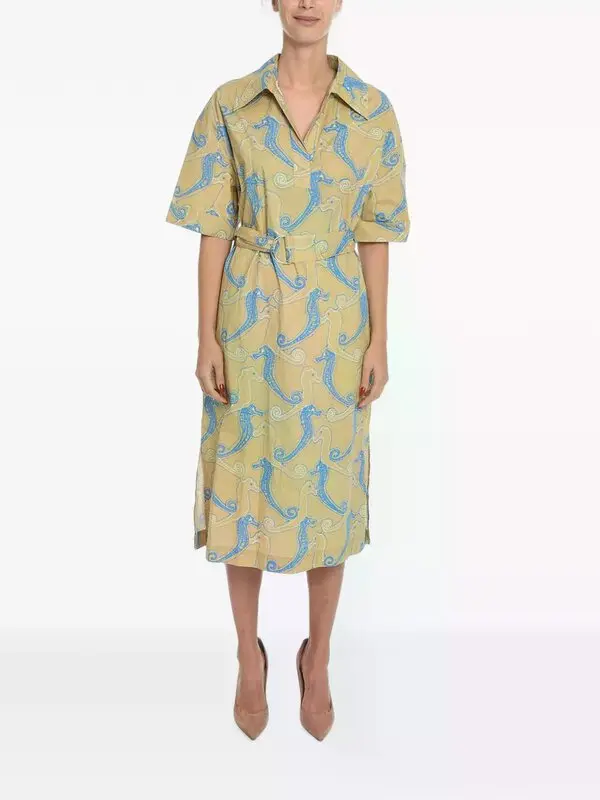 SAMSOE SAMSOE Malena Seahorse-print Midi Shirt Dress - Neutrals