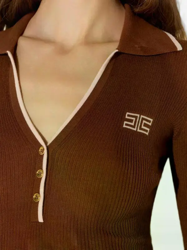 Elisabetta Franchi Ribbed Knit Polo Shirt With Contrasting Details