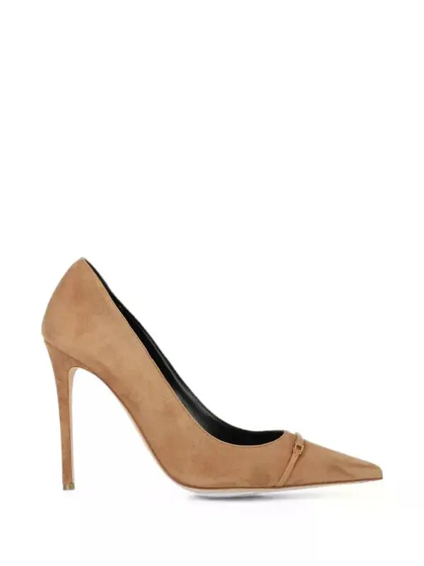 Elisabetta Franchi Pointed-toe Plaque-detail Pumps - Neutrals