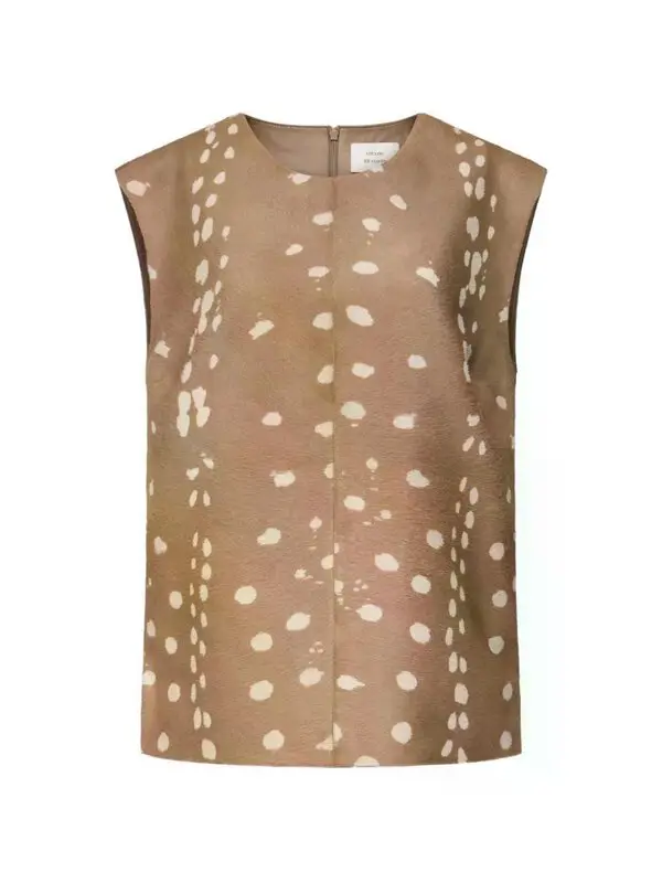 Loulou De Saison Kena Deer-print Sleeveless Leather Blouse - Brown