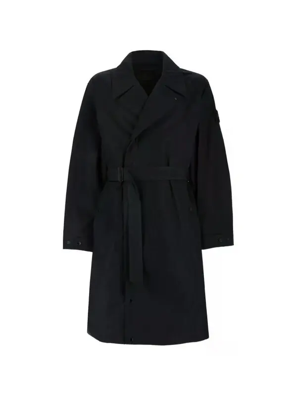 Stone Island Ghost Belted Logo-patch Trench Coat - Black