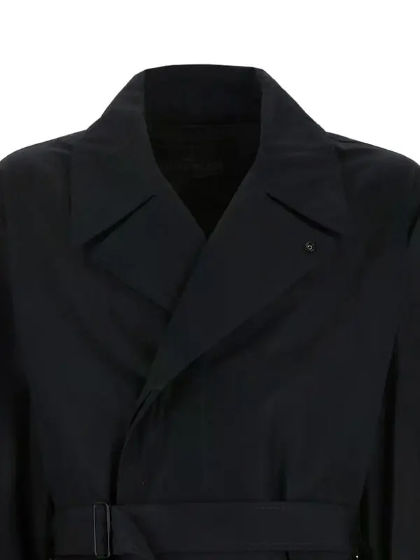 Stone Island Ghost Belted Logo-patch Trench Coat - Black