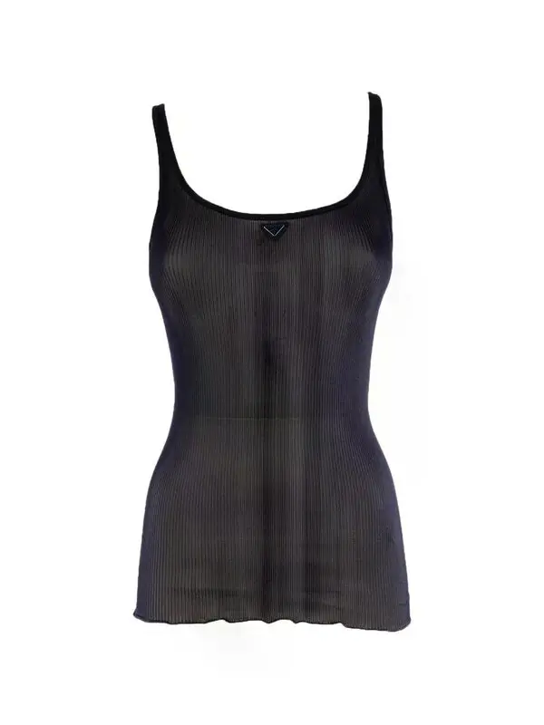 Prada Logo-plaque Ribbed-knit Top - Blue