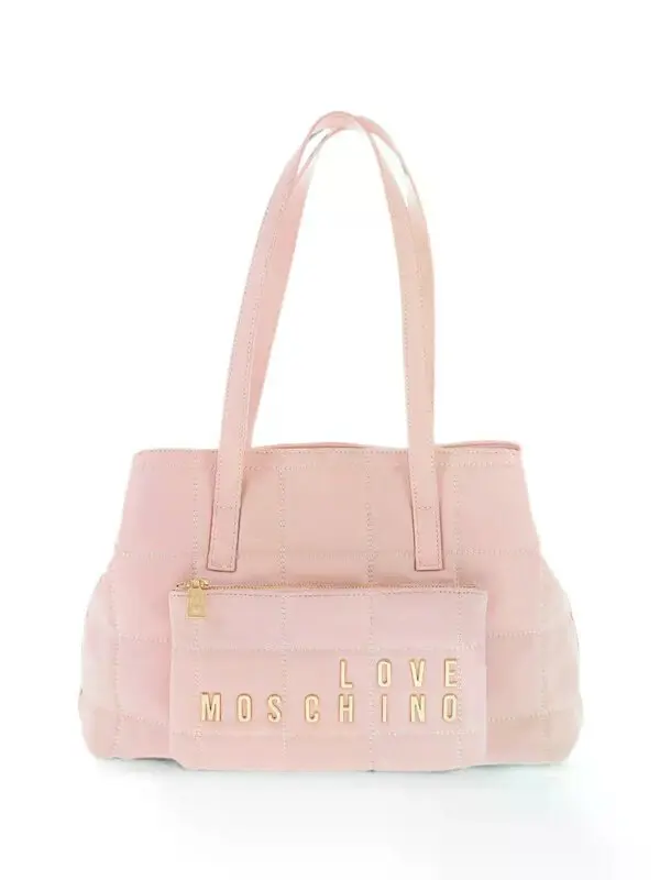 Moschino Quilted Logo-plaque Large Shoulder Bag - Pink