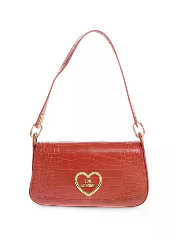 Moschino Logo-plaque Croc-effect Shoulder Bag - Red