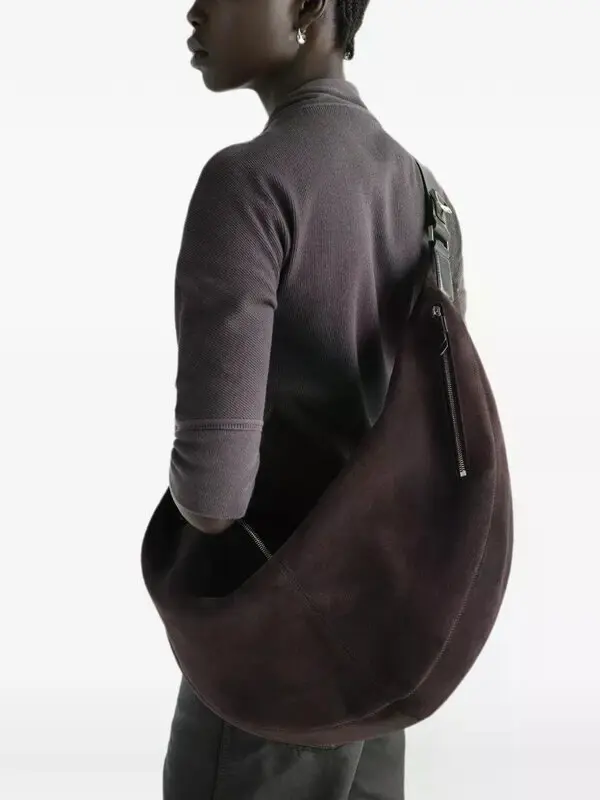 LEMAIRE Large Quiver Clip Bag In Suede Leather - Brown