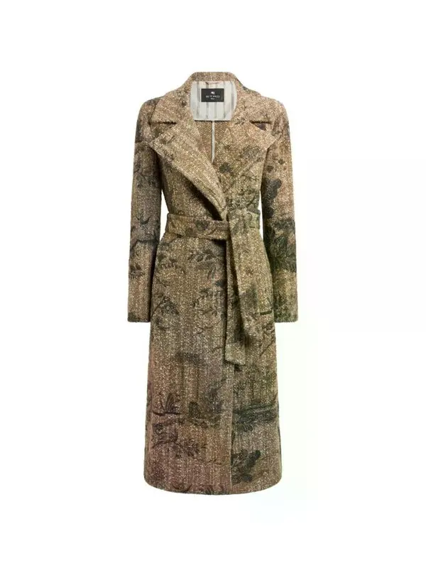 Etro Bouclé Wrap Coat With Flower And Animal Motif - Neutrals