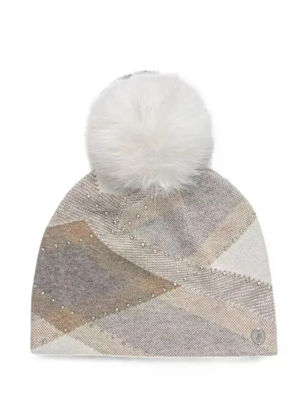 Joseph Ribkoff Rhinestone-embellished Pompom Beanie Hat - Neutrals