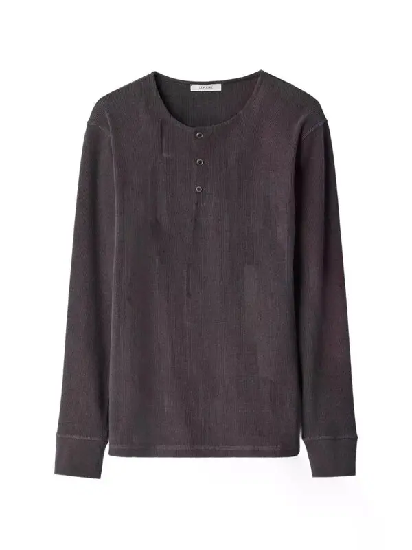 LEMAIRE Long-sleeve Henley T-shirt In Linen And Cotton Ribbed Jersey - Grey